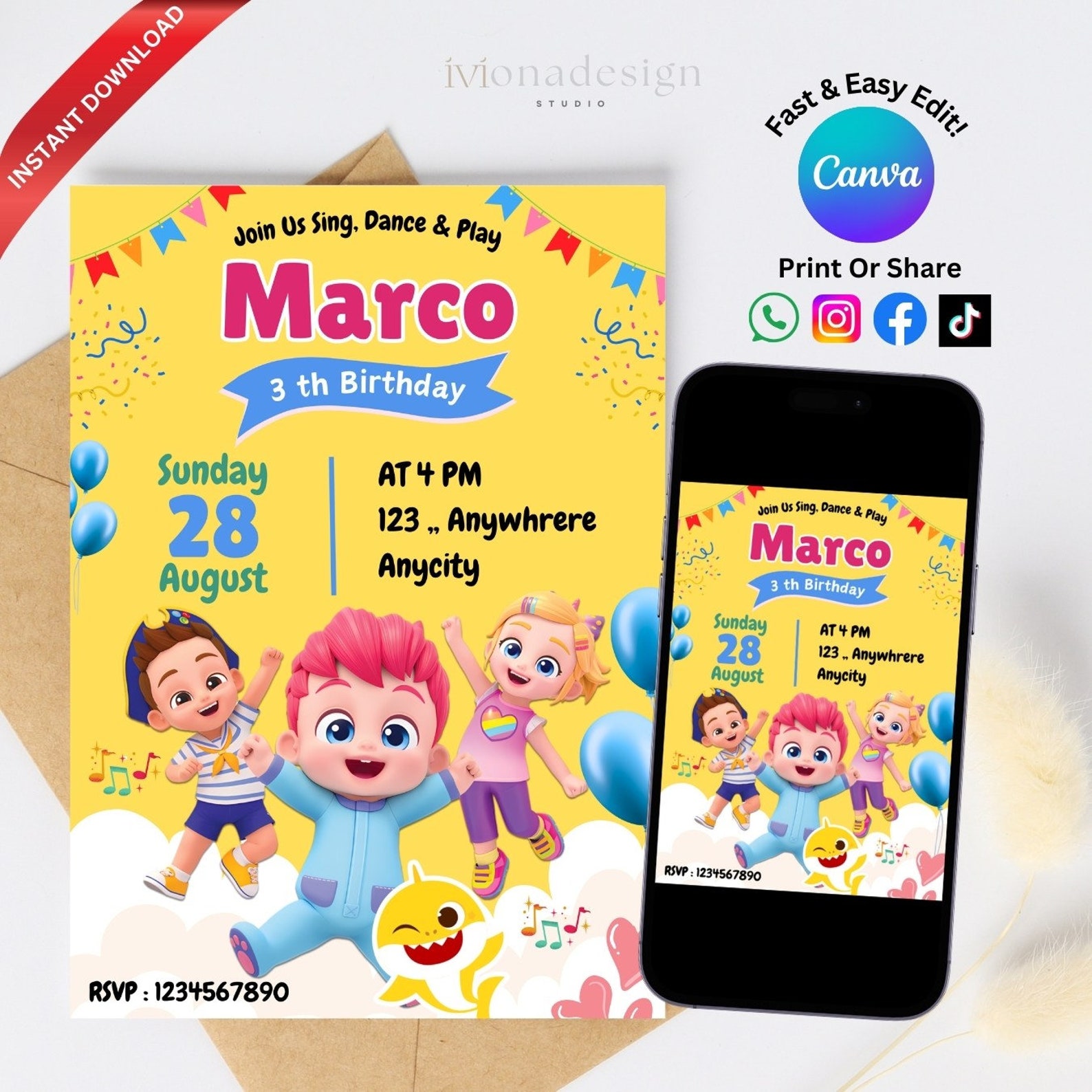 Bebefinn Birthday Invitation Birthday Bebe Fin Invite Templates for Boy ...