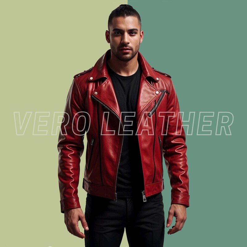 Red Leather Jacket - Etsy