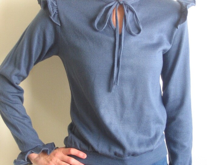 SALE Blue RUFFLE Neck Sweater - Etsy