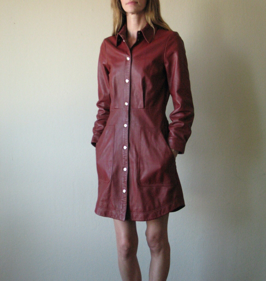 Red Leather Button Down Dress 34 - Etsy