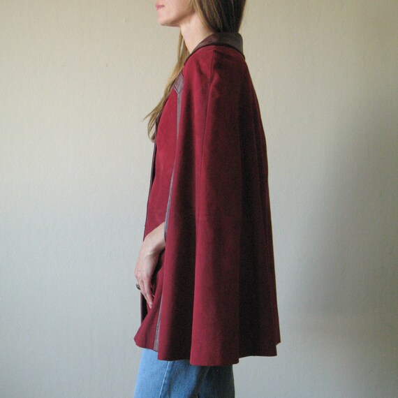 1970s red suede and leather cape - Gem