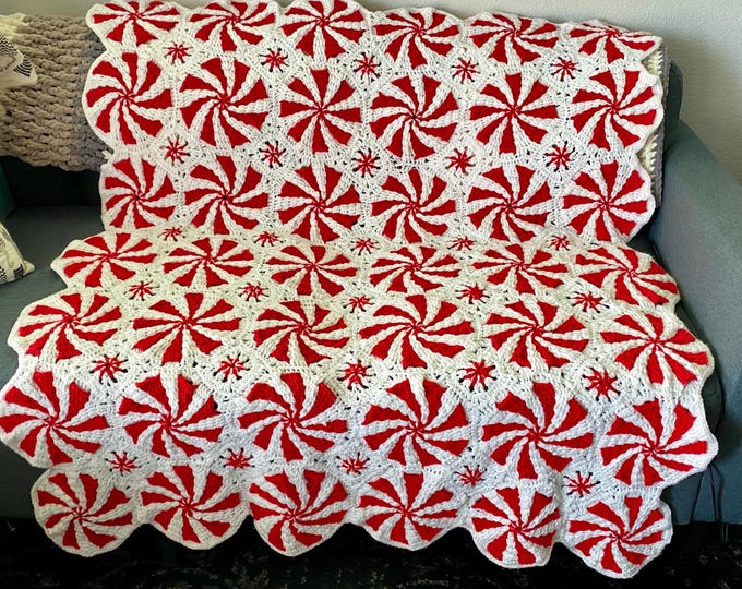 Peppermint Candy Christmas Hand Crocheted Throw. Great Gift! 50” Tall X ...