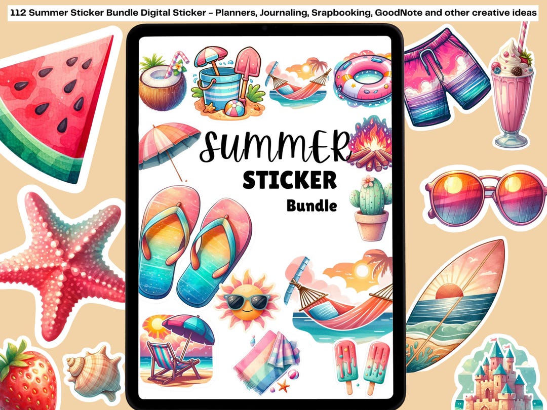 Summer Digital Sticker, Summer PNG Bundle, Cute, Transparent Background ...