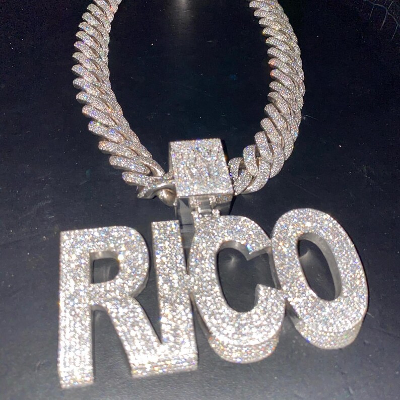 Iced Out VVS Moissanite Letter RICO Pendant /iced Out Pendant/hiphop ...