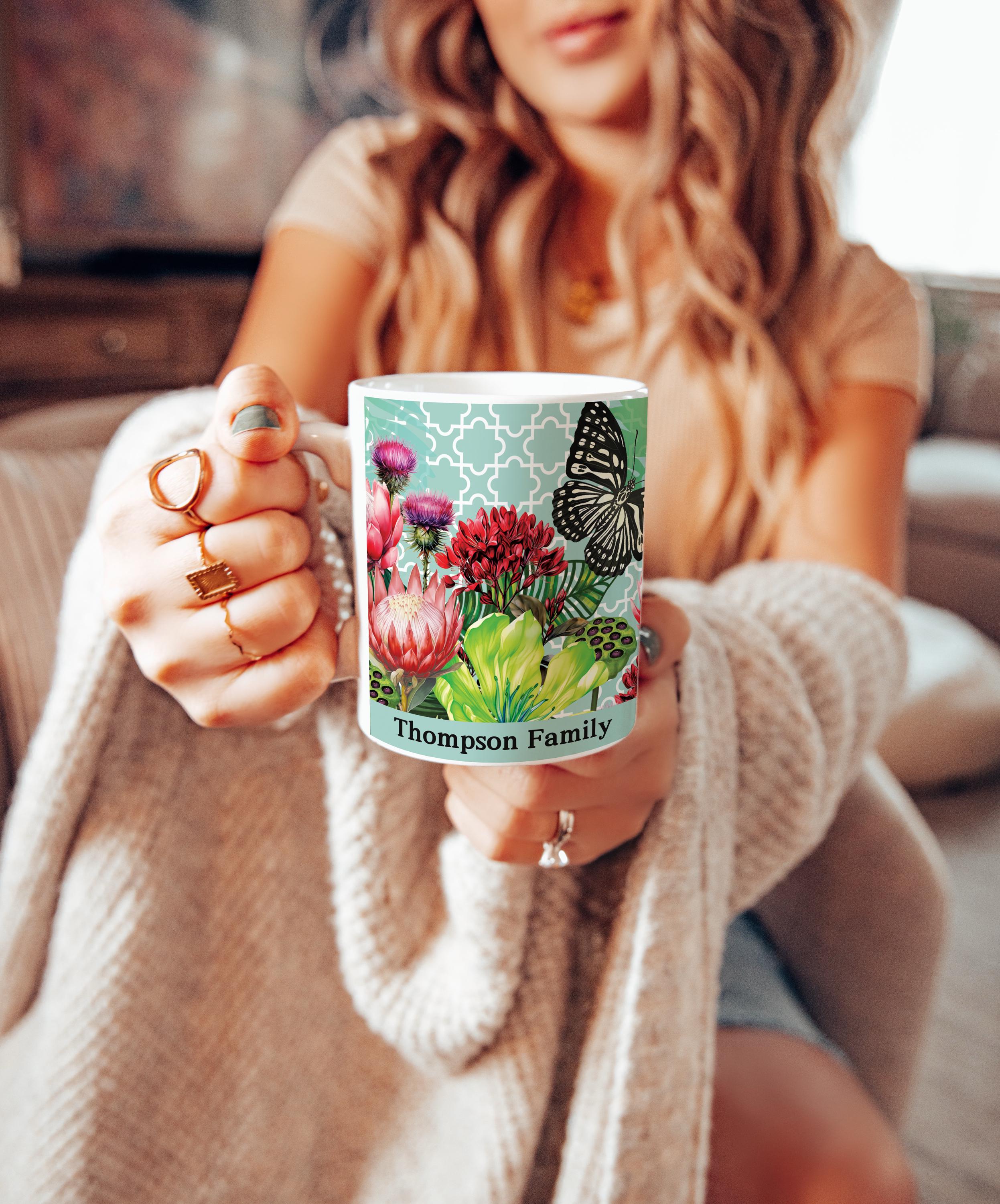 Personalized Floral Mug Custom Coffee Mug With Exotic Botanical Prints ...
