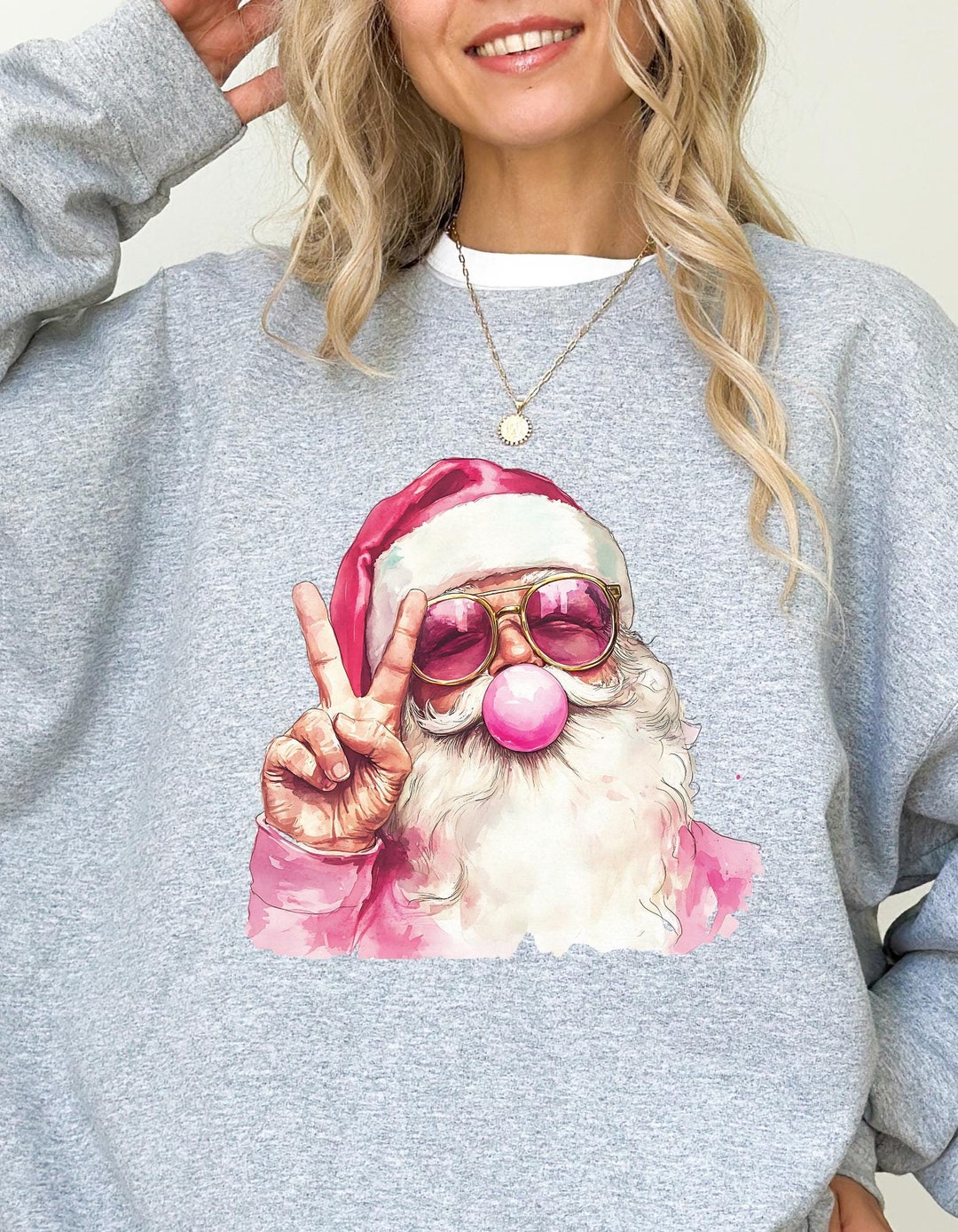 Cute Santa Shirt, Pink Santa Christmas Sweatshirt, Merry Christmas ...