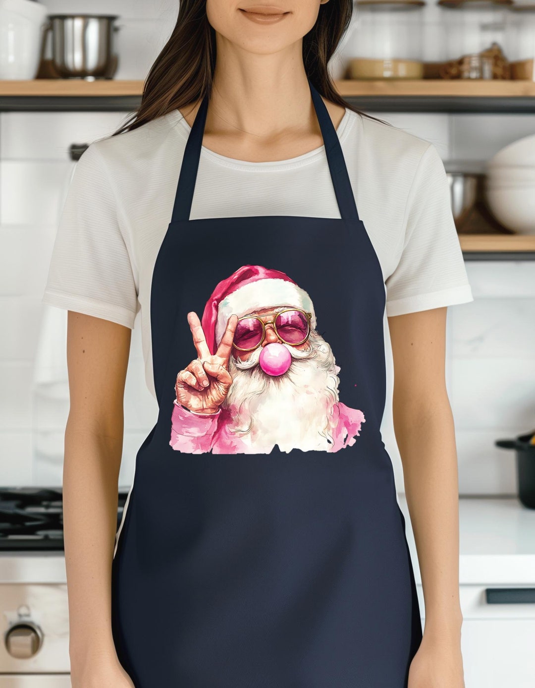 Custom Christmas Pink Santa Apron, Funny Xmas Apron, Christmas Gift ...