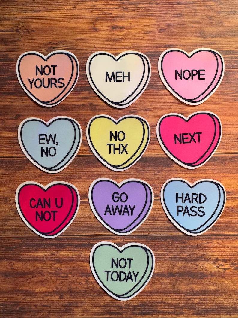 Valentine’s Love Rejection Candy Heart Sticker Pack (10 Stickers ...