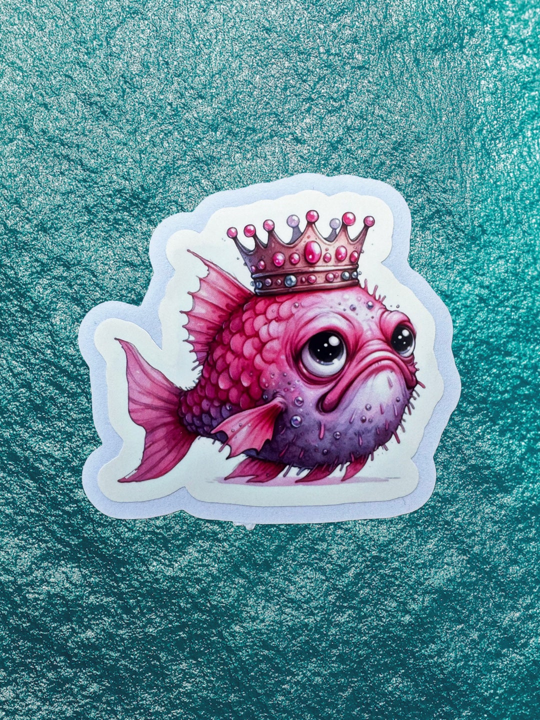 Grumpy Pink Fish Sticker, Crown, Waterproof Stickers - Etsy