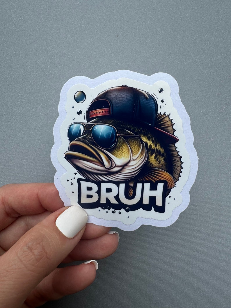 Funny Bass Fish BRUH Sticker - Waterproof Fishing Stickers - Etsy