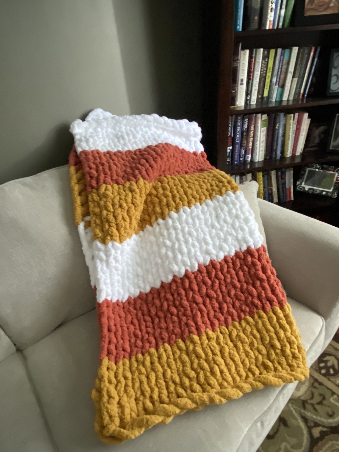 Candy Corn Blanket; Fall Blanket; Chunky Knit Candy Corn Blanket ...