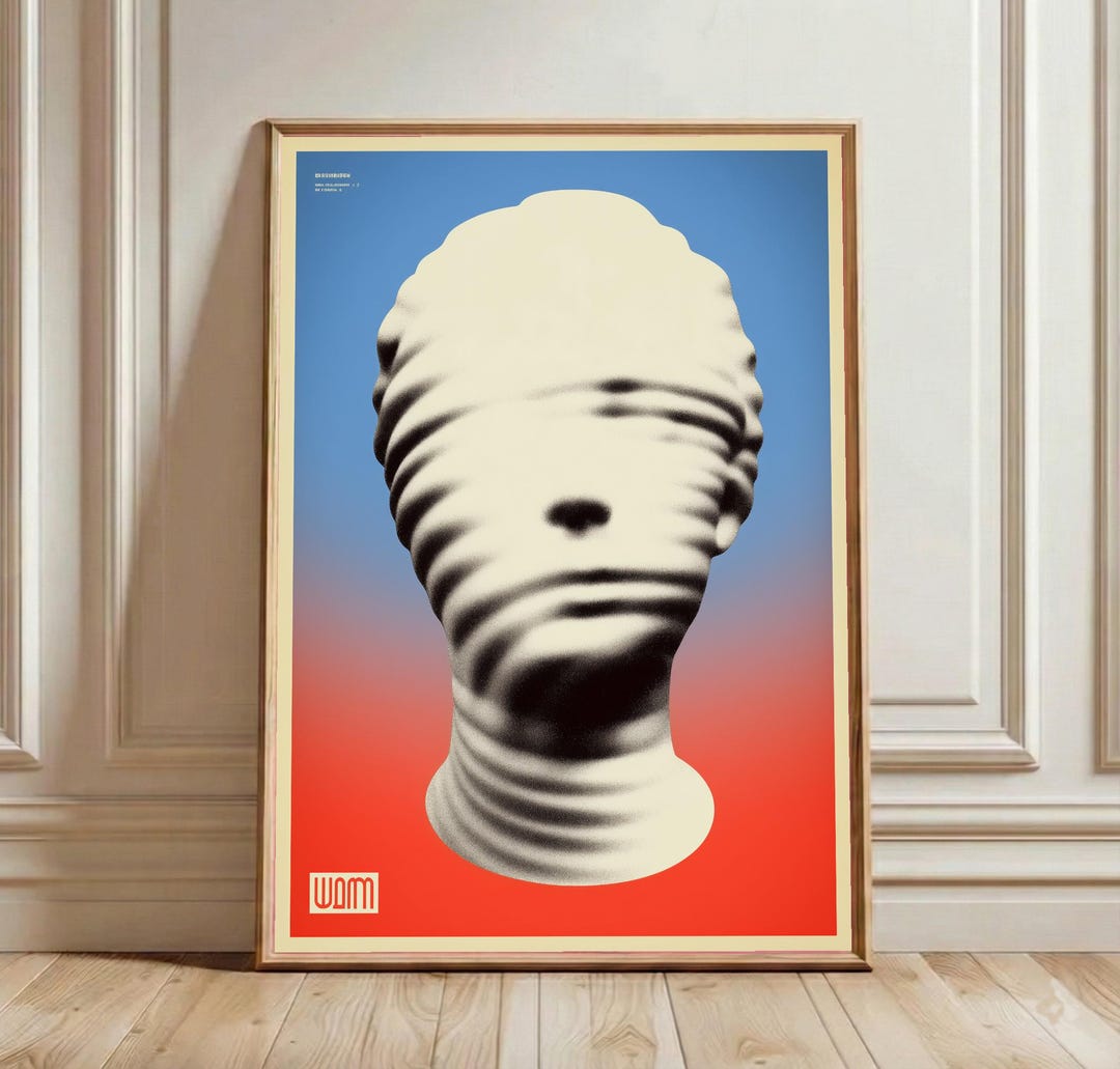 Abstract Wavy Head Poster - Distorted Stipple Print - Retro Futurism ...