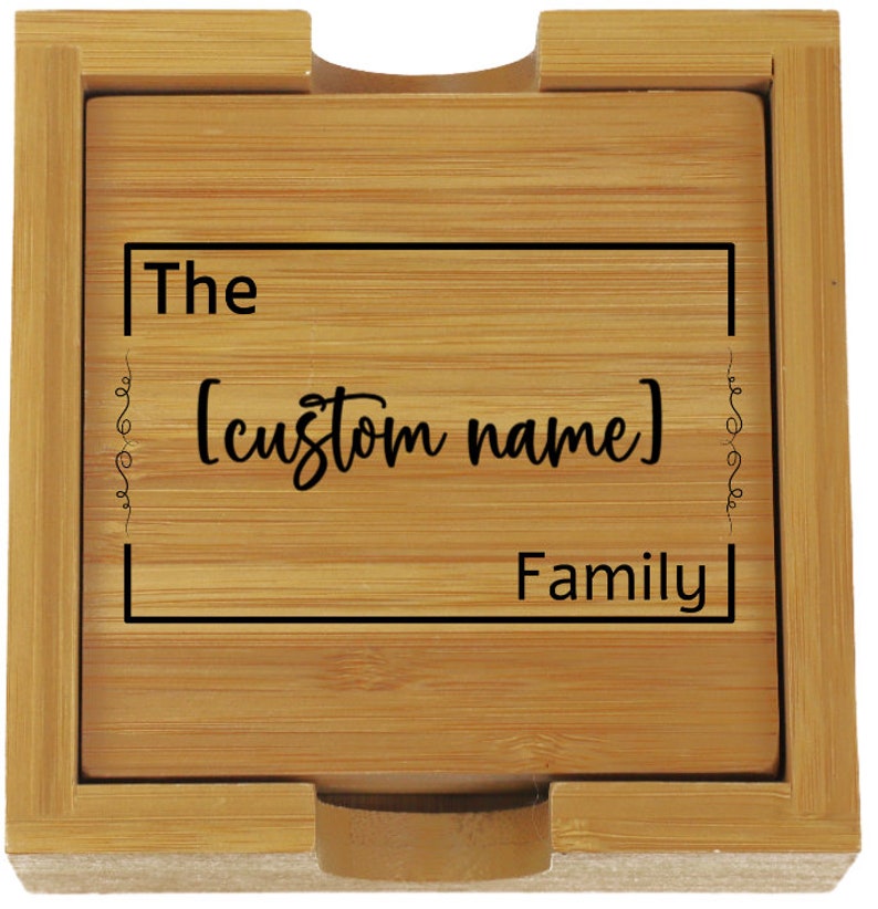 Custom Bamboo Coaster Set | Housewarming Gift - Etsy