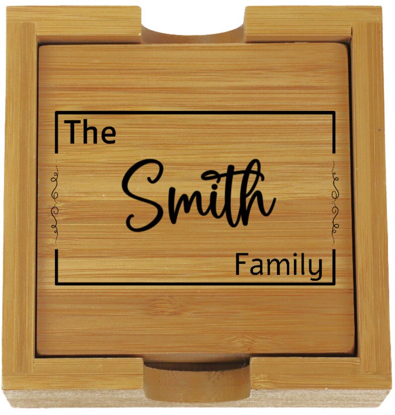 Custom Bamboo Coaster Set | Housewarming Gift - Etsy