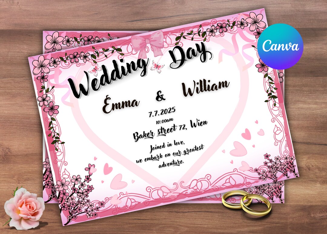 Wedding Card - in Love / Canva Template for Digital Download - Etsy