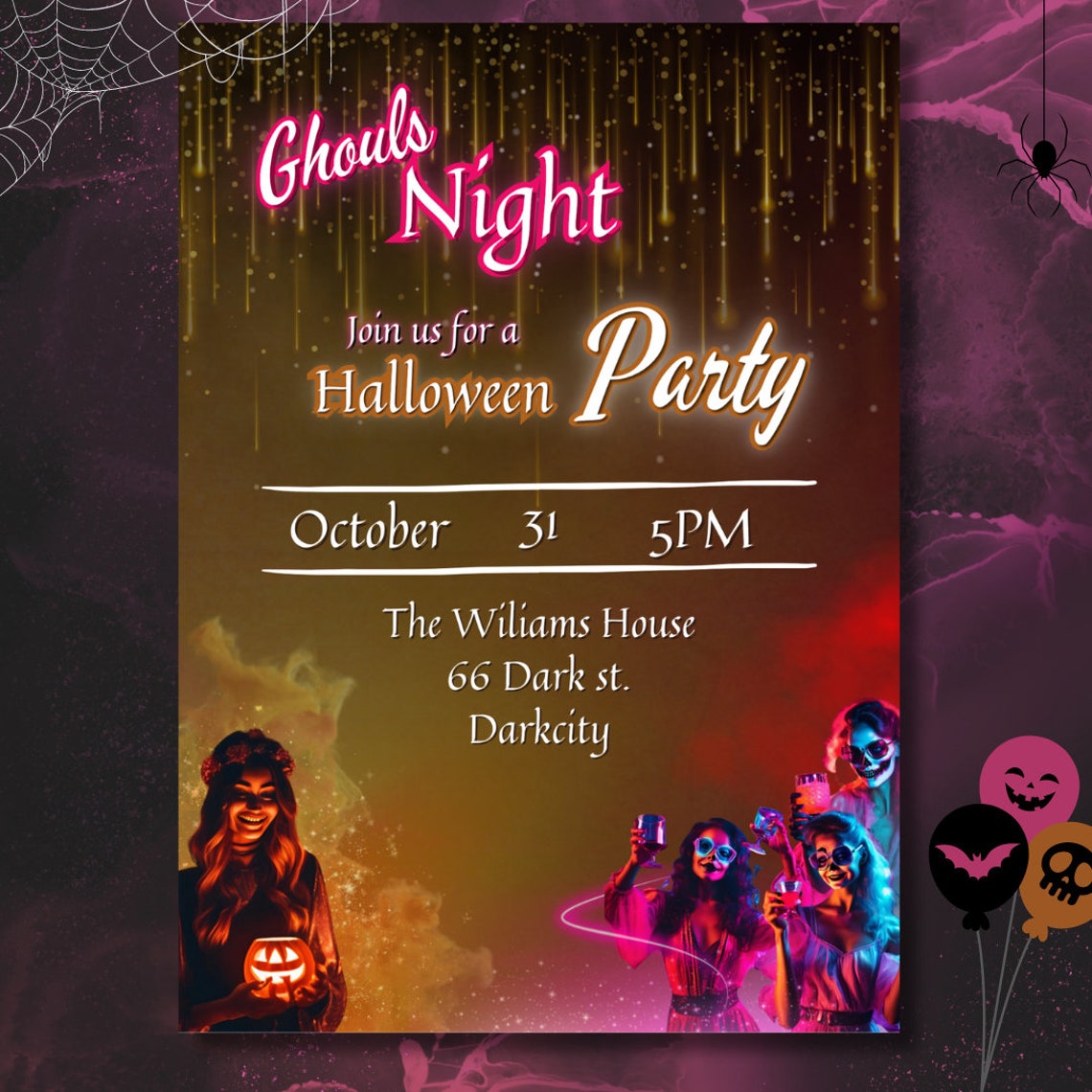 Editable Ghouls Night Halloween Party Invitation – Spooky Digital ...