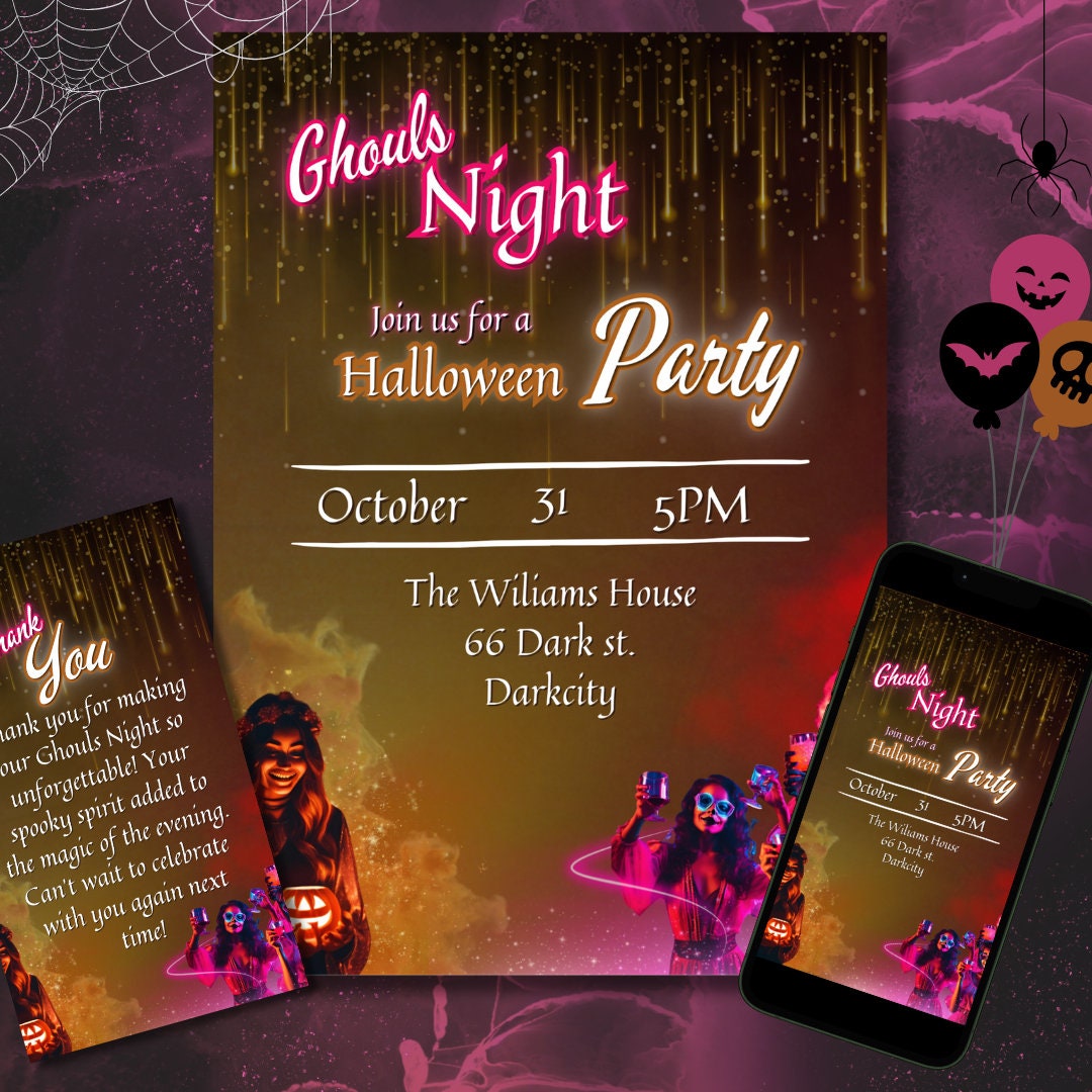 Editable Ghouls Night Halloween Party Invitation – Spooky Digital ...