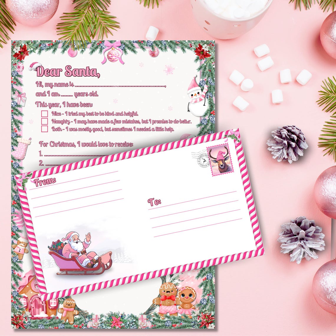 Letter to Santa Printable Pink Collection – Christmas Wish List ...