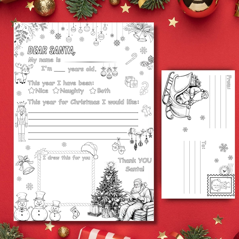 Printable Santa Letter Coloring Set | Dear Santa Letter & Envelope ...