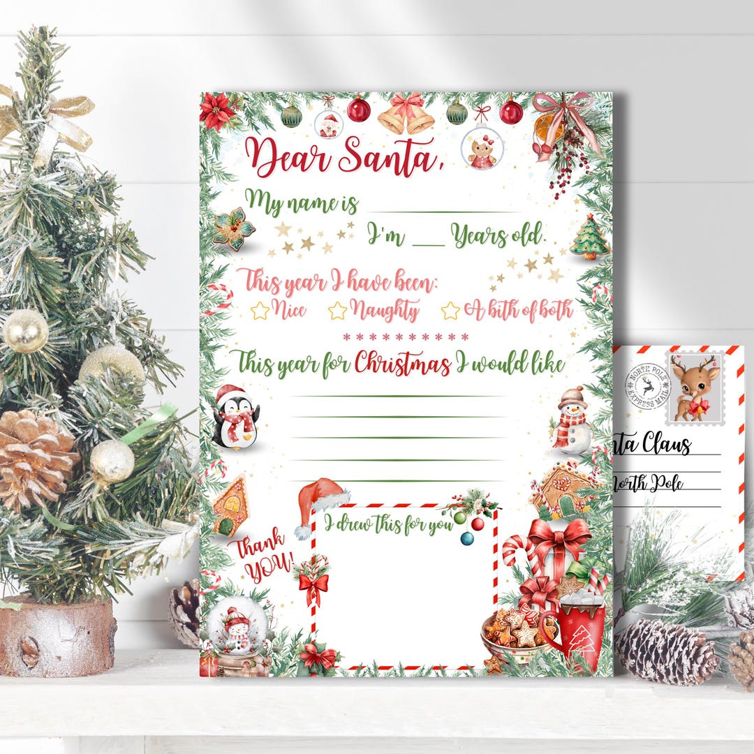 Printable Christmas Letter to Santa With DIY Envelope Kids Holiday ...