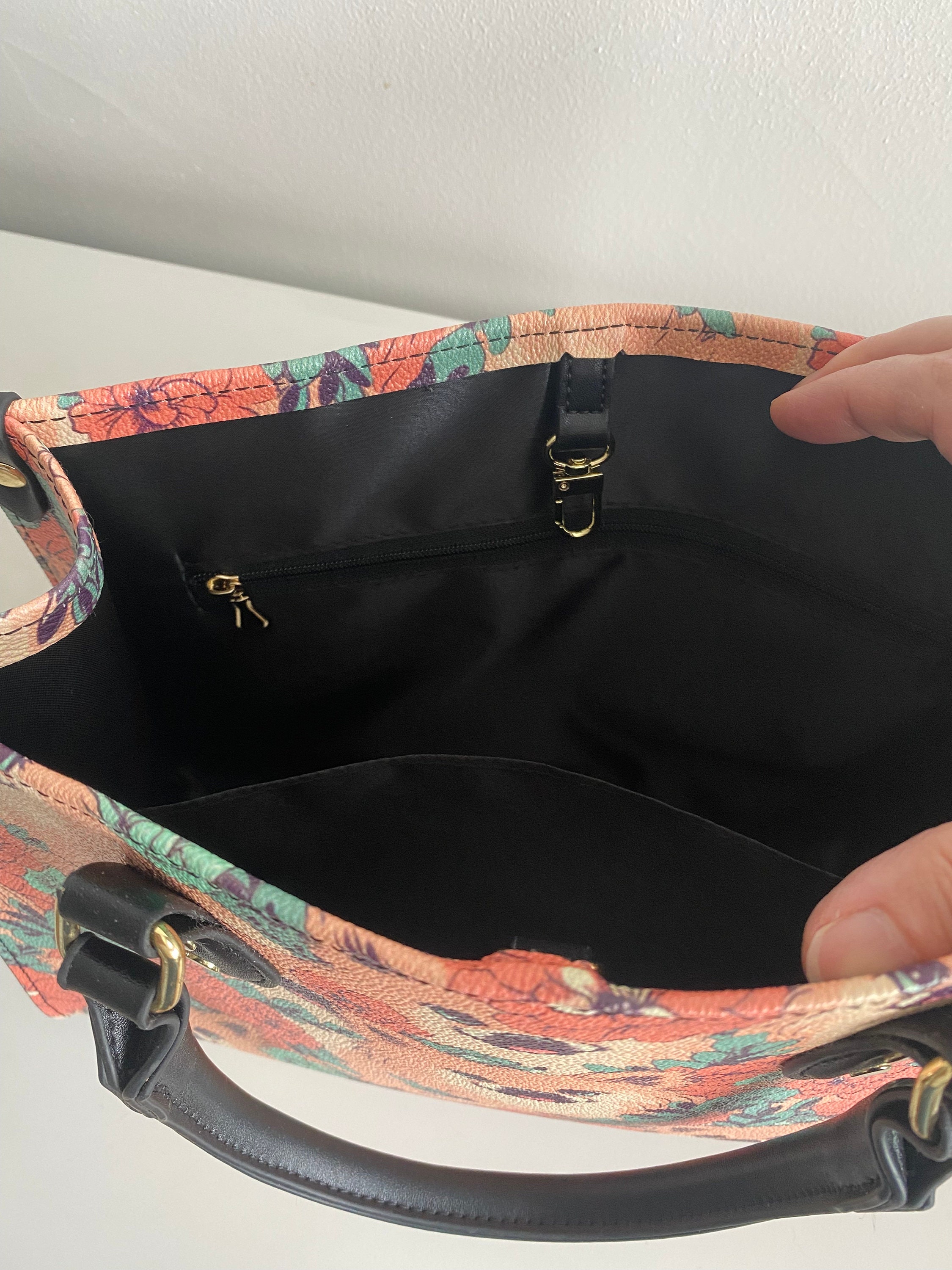 Cat Mermaid Print Bag, Black & White Faux Leather Surreal Emo Cat Art ...