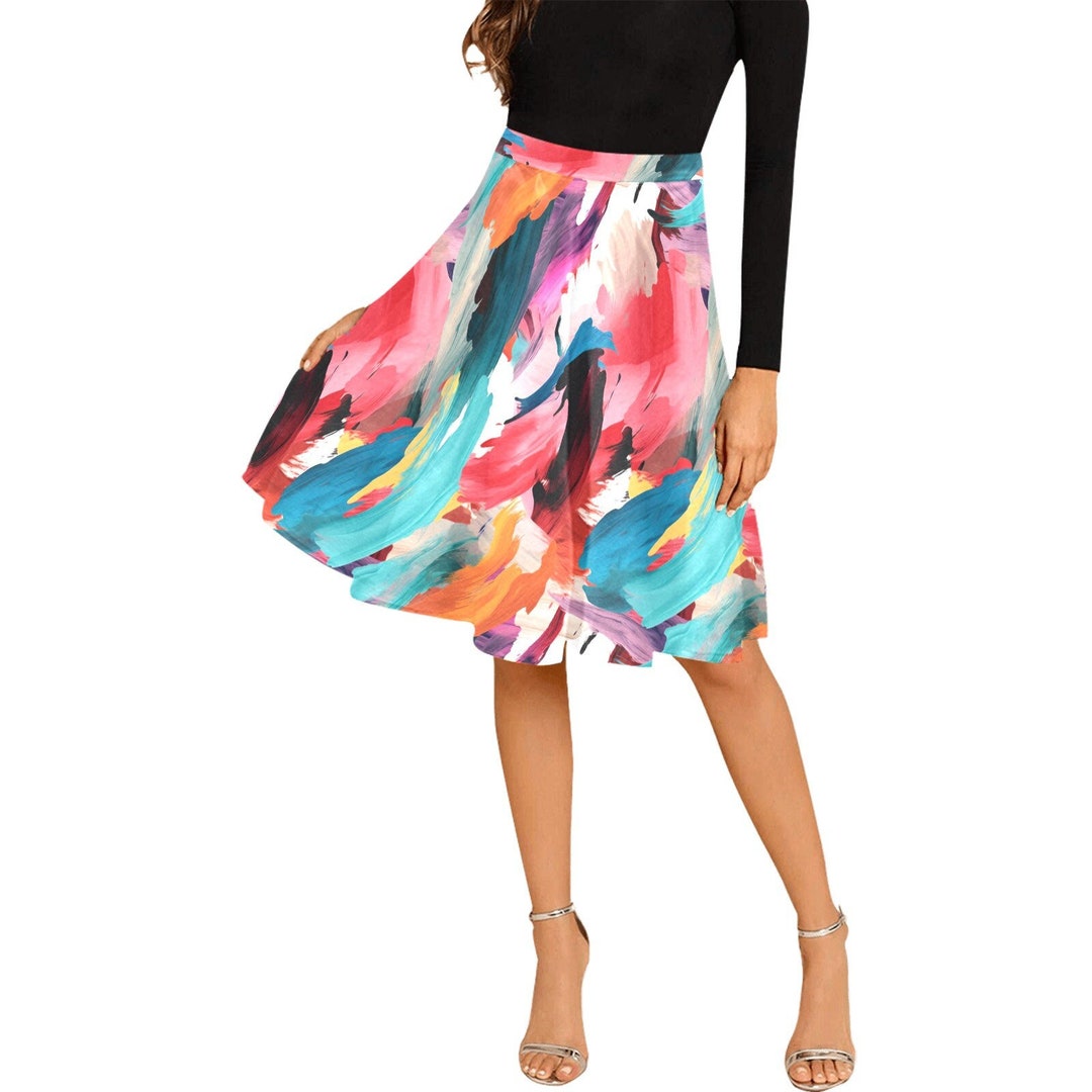 Abstract Art Midi Skirt Paint Stroke Modern Art Knee Length - Etsy