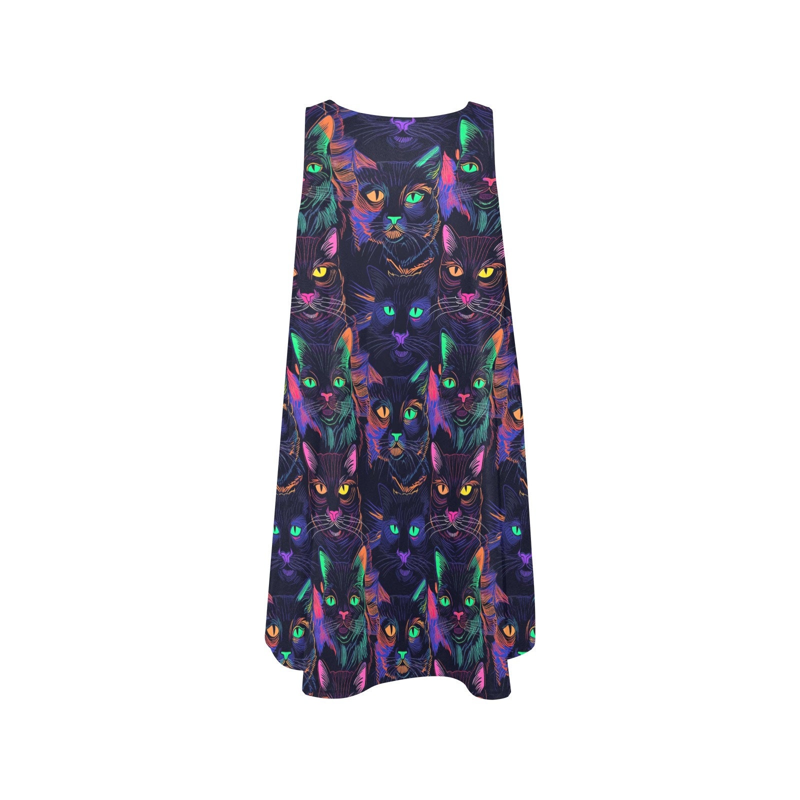 Black Cat Print Dress With Pockets, Cat Mom Sleeveless A-line Dress ...