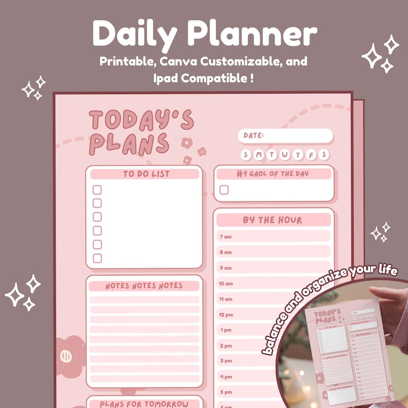 Cute Daily Planner for Productivity Printable Planner Kawaii Digital ...
