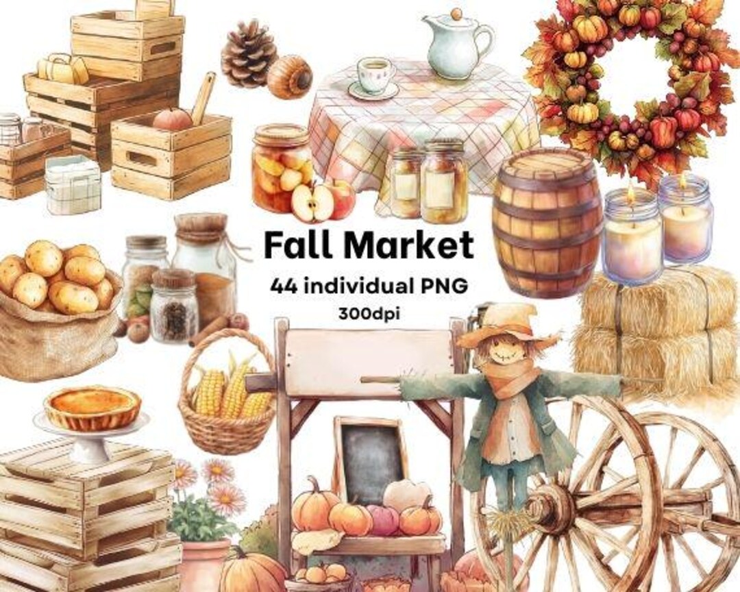 Fall Market Digital Clipart Set Rustic Country Autumn Decor ...