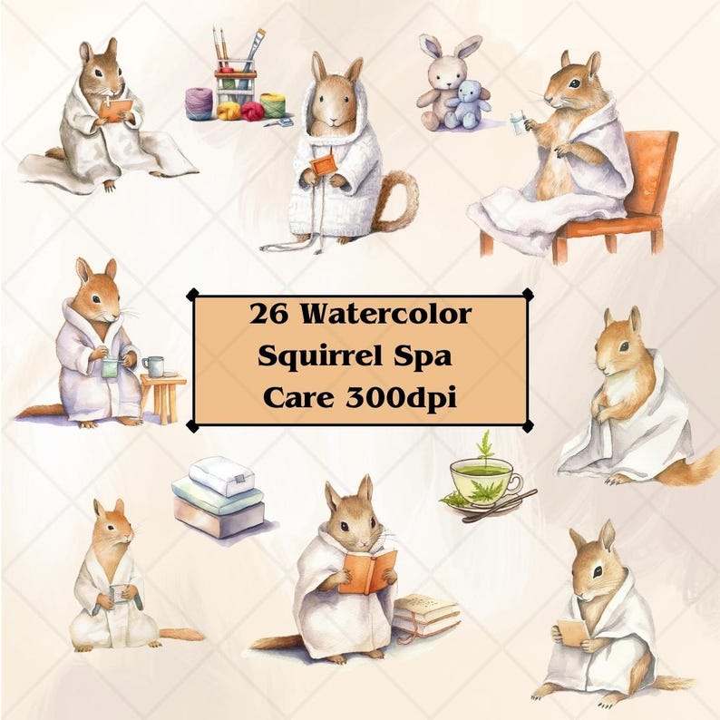 Watercolor Squirrels Spa Day Collection - High-quality Transparent Pngs ...