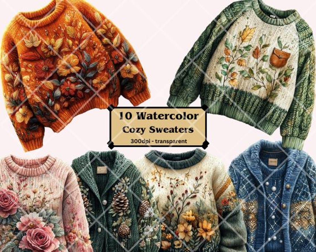 Watercolor Cozy Sweaters PNG Clipart Set 10 Images Digital Download ...