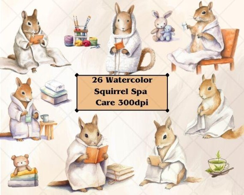 Watercolor Squirrels Spa Day Collection - High-quality Transparent Pngs ...