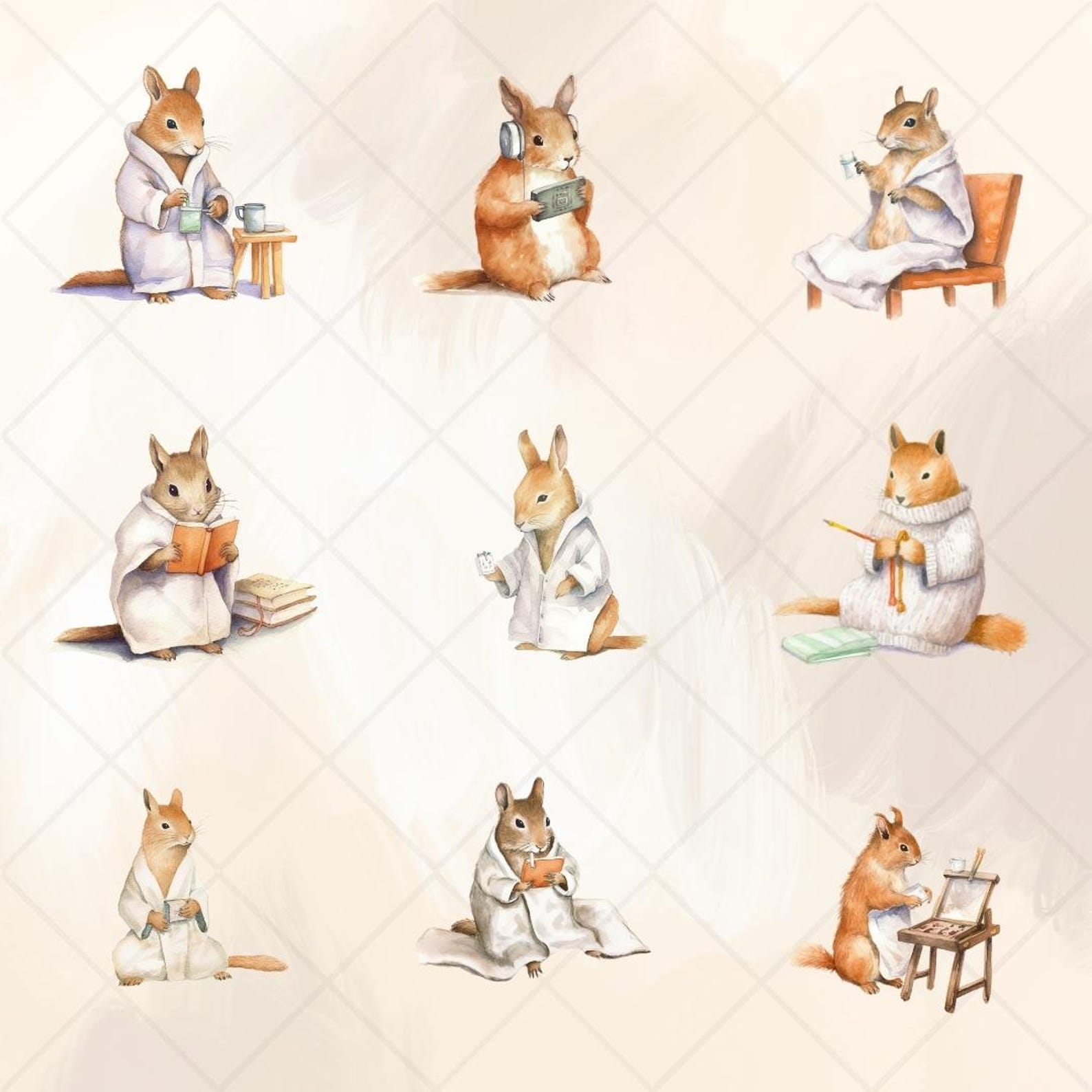 Watercolor Squirrels Spa Day Collection - High-quality Transparent Pngs ...