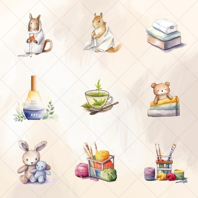 Watercolor Squirrels Spa Day Collection - High-quality Transparent Pngs ...