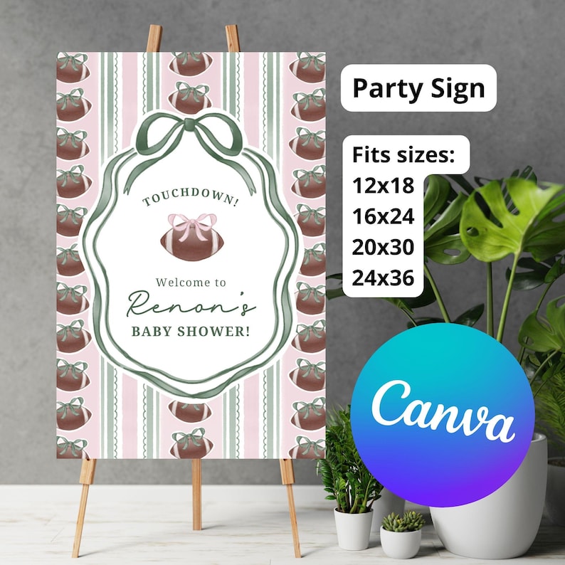 Pink Football Baby Shower Sign: Touchdown Girl Party Decor (digital ...