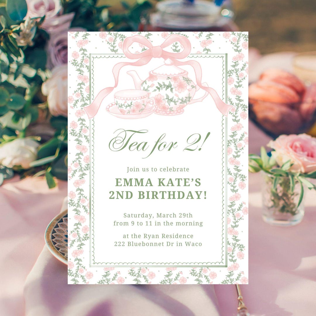 TEA PARTY INVITATION, Tea for Two Party Invite, Birthday Party ...