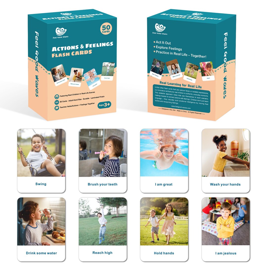 50 Kids Actions & Feelings Flash Cards | Social Emotional Learning With ...