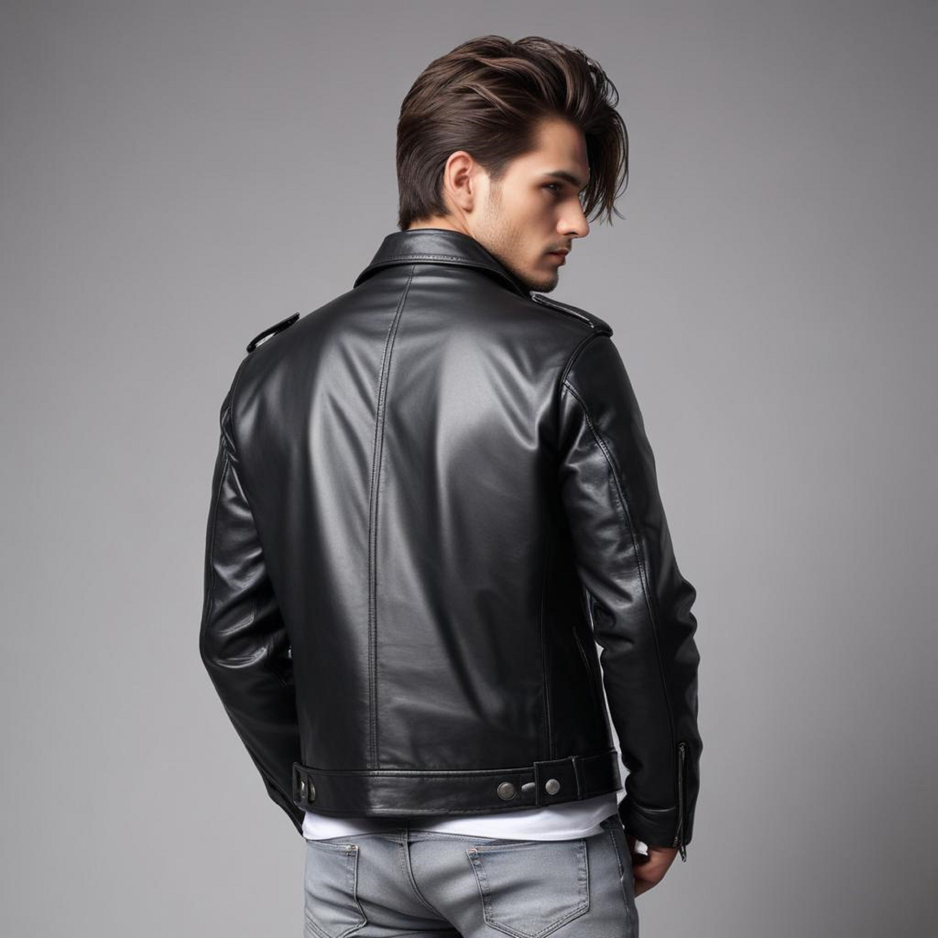 Mens Leather Motorcycle Jacket Genuine Lamb Skin Biker Jacket Handmade ...