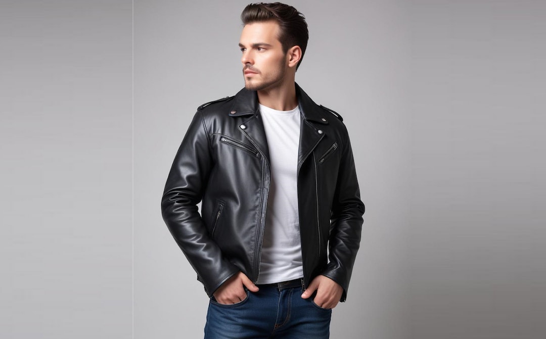 Mens Leather Motorcycle Jacket Genuine Lamb Skin Biker Jacket Handmade ...