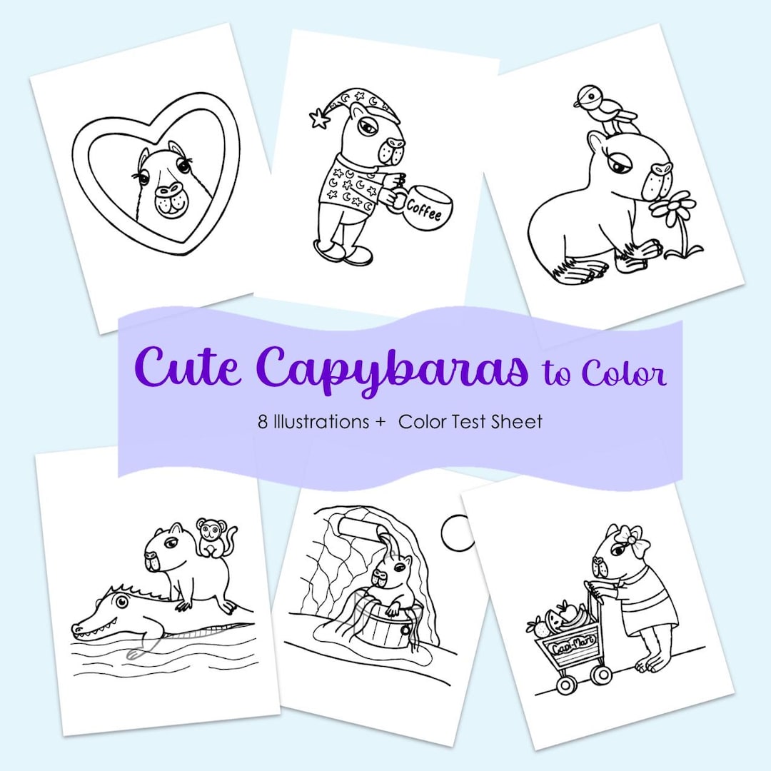 Cute Capybaras to Color, Bold and Easy, for Kids and Adults - Etsy