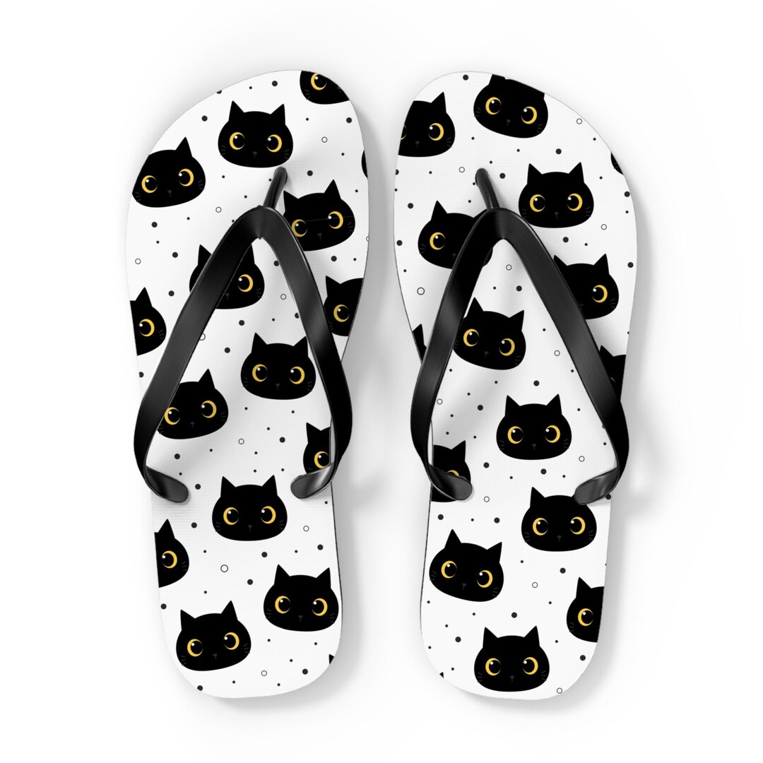 Black Cat Flip Flops | Cute Kitty Sandals | Aesthetic Cat Lover Gift ...