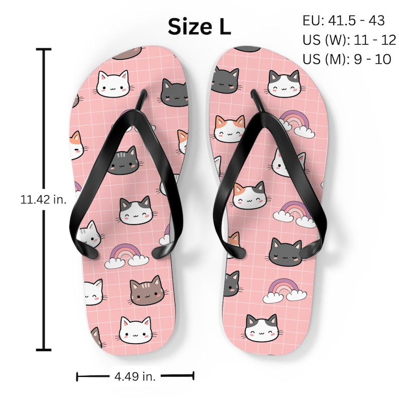 Kawaii Cat Flip Flops | Cute Pink Grid Sandals | Chibi Kitty Shoes ...