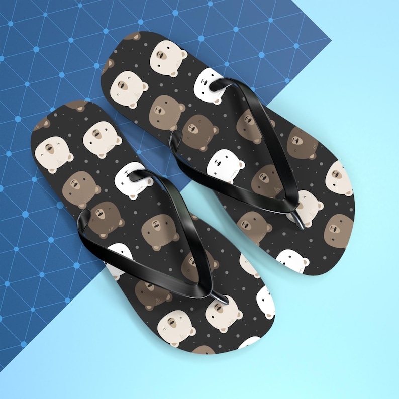 Cute Bear Flip Flops | Kawaii Teddy Bear Sandals | Black Animal Print ...