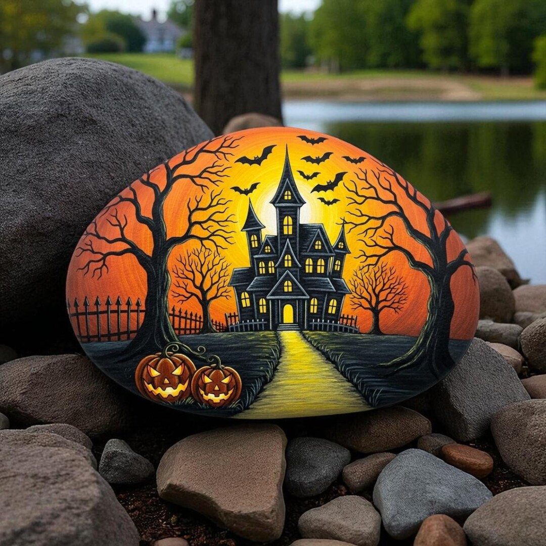 Hand-painted Halloween Scarecrow Rock Art: Spooky Home Decor - Etsy