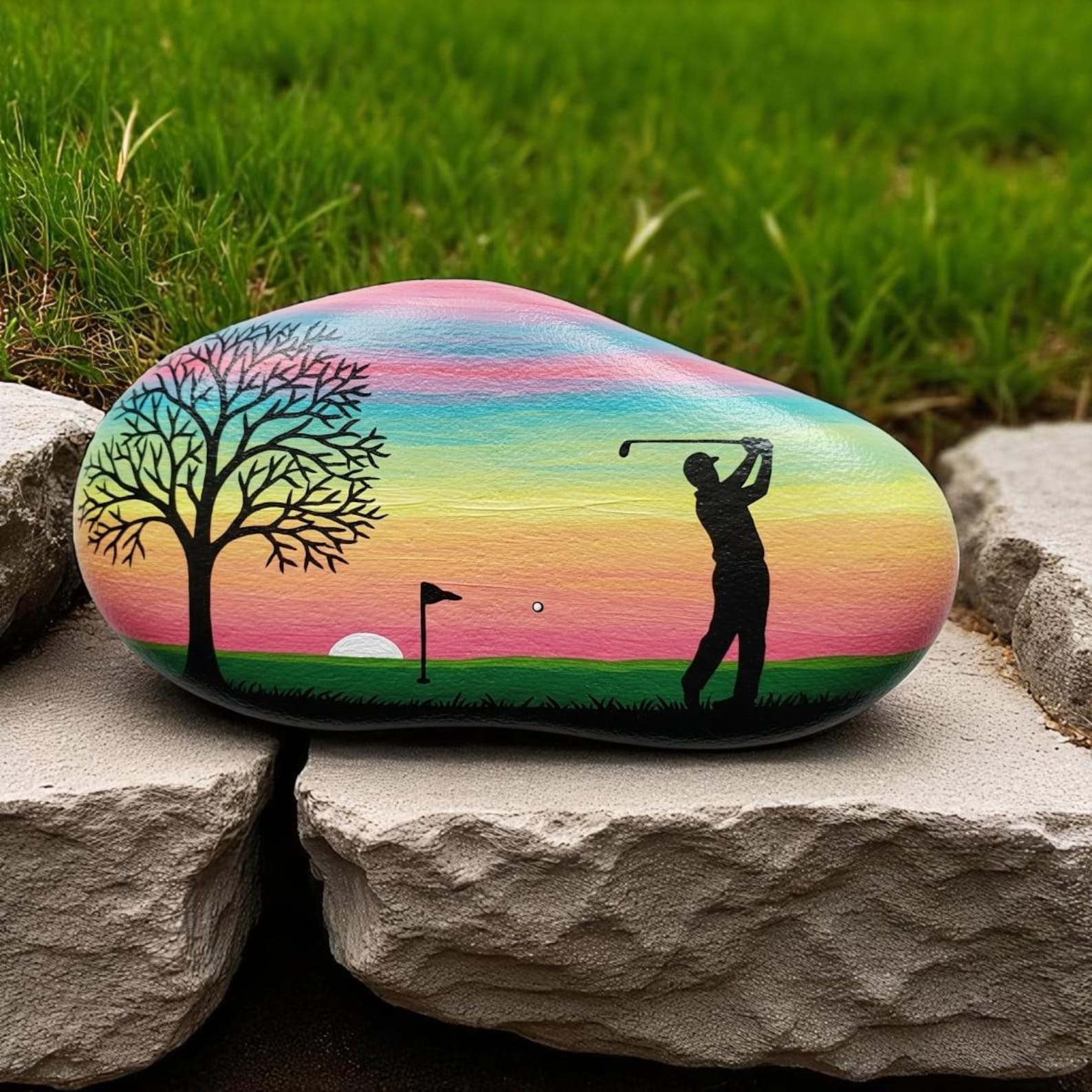Hand Painted Golf Rock, Golf Painted Rock, Gift for Golf Fan, Golf Rock ...