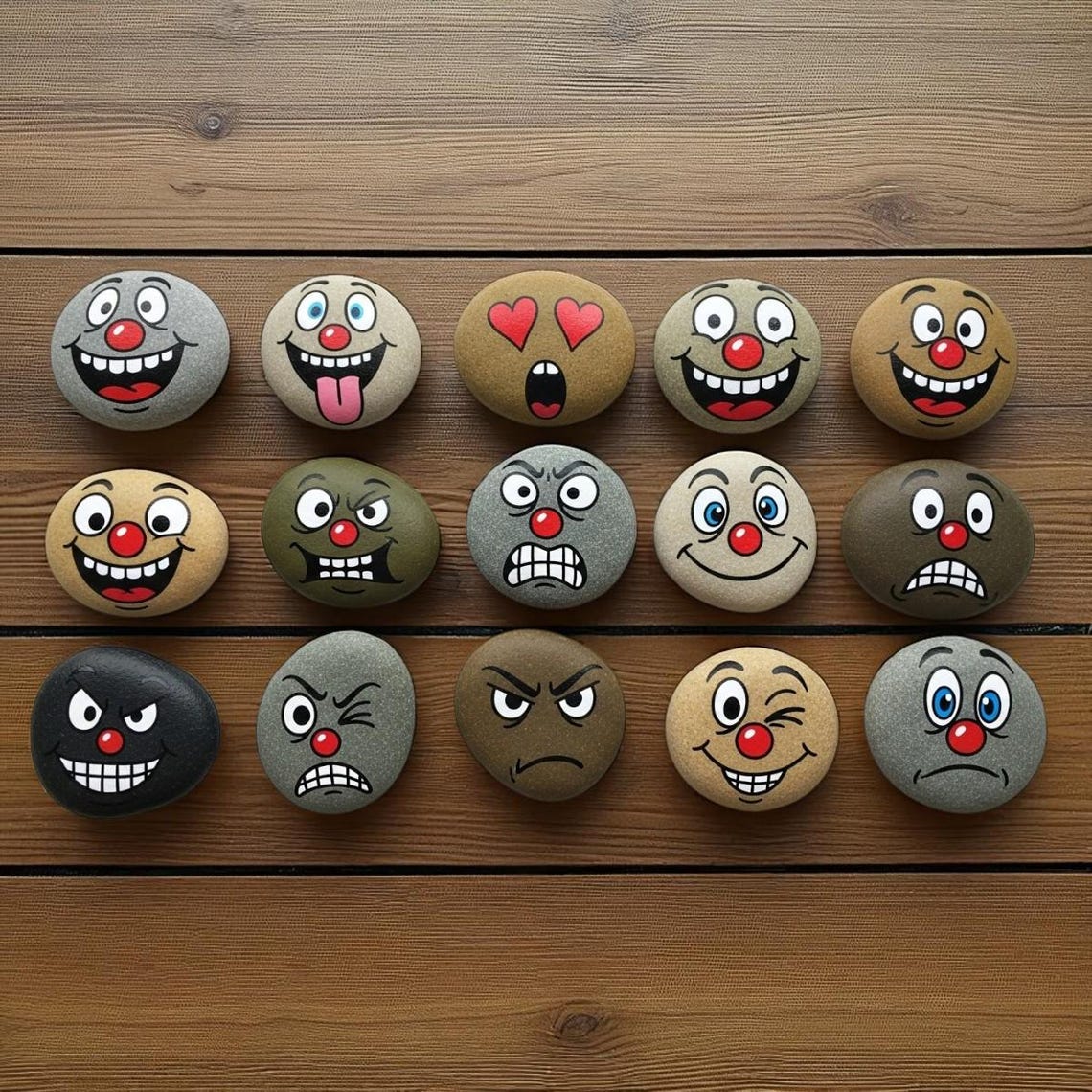 Custom Set of Funny Painted Rock Faces, Emotion Rock Art, Hand Painted ...