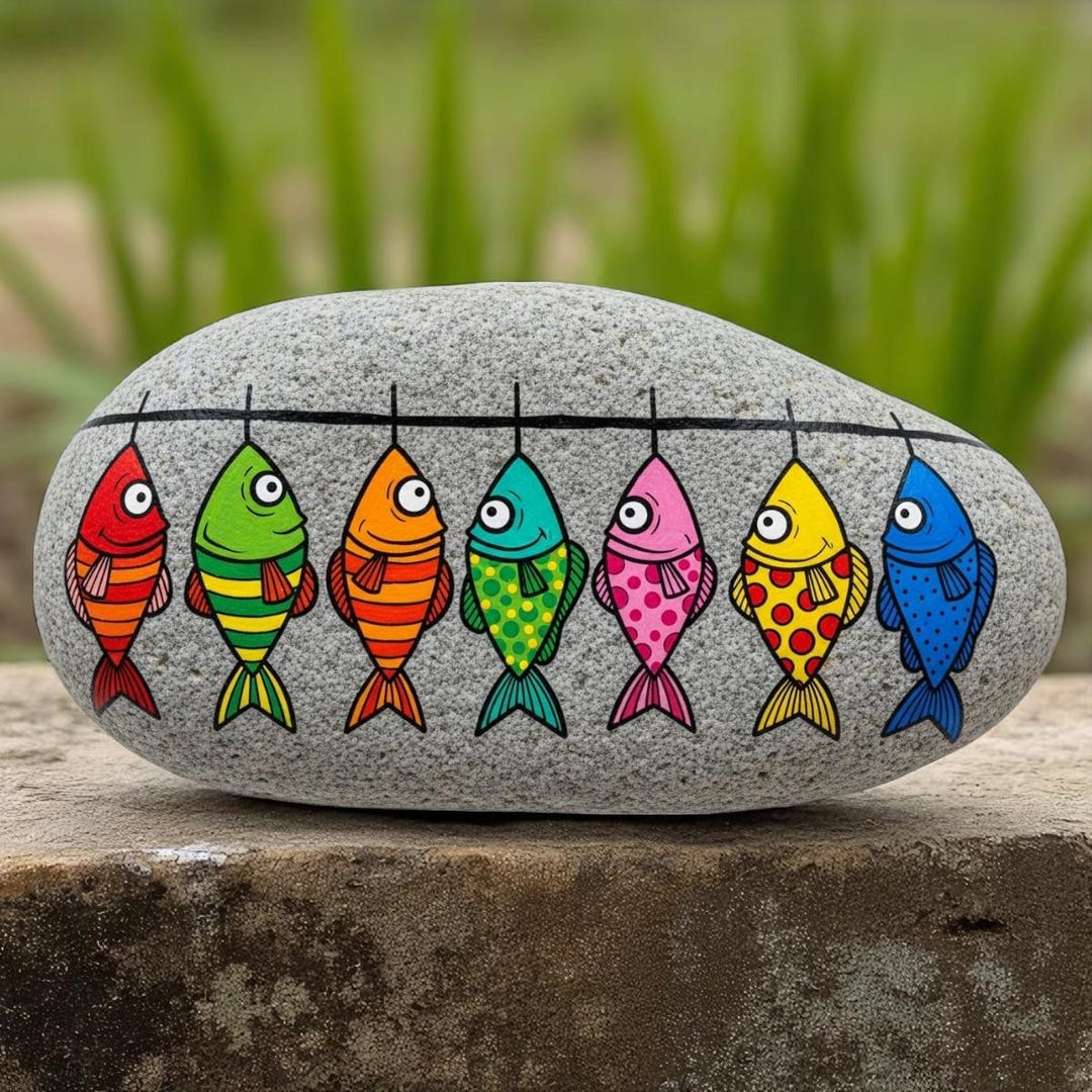 Colorful Fish Painted Rock, Ocean Art Stone, Hand Painted Rock With ...
