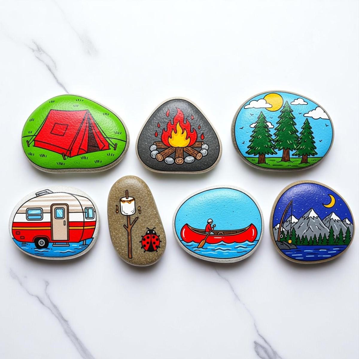 Camping Painting Stones Set, Hand Painted Rocks for Outdoor Adventure ...