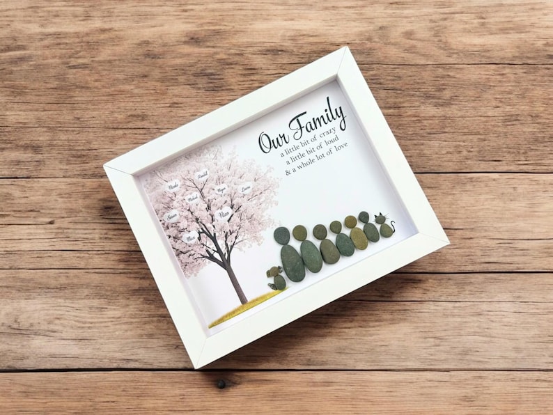 Family Pebble Art, Family Pebble Frame, Personalized Xmas Gift, Holiday ...