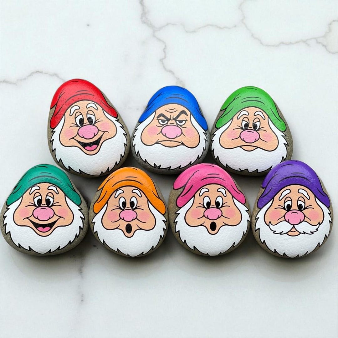 Fairytale Painted Rock Set, Seven Dwarfs Painted Rocks, Hand Painted ...